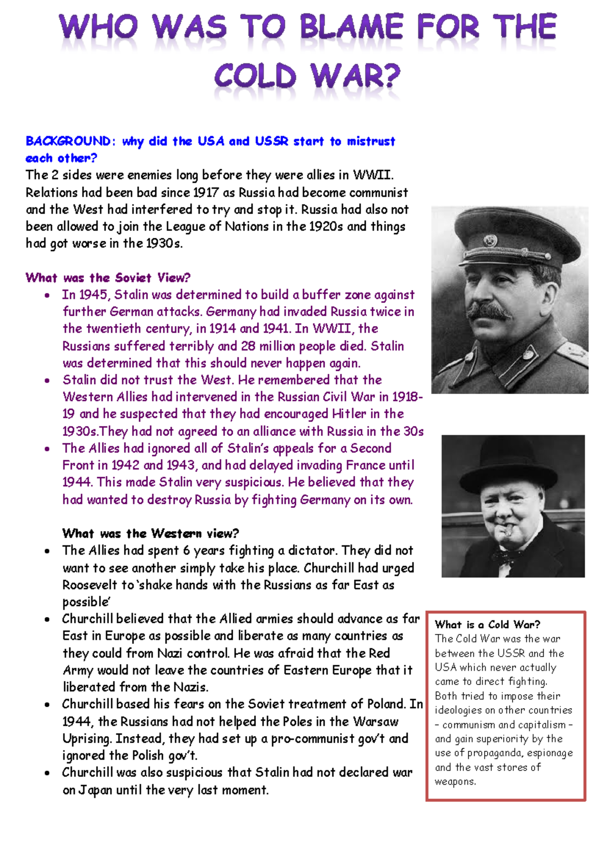 Origins of Cold War Revision - BACKGROUND: why did the USA and USSR ...