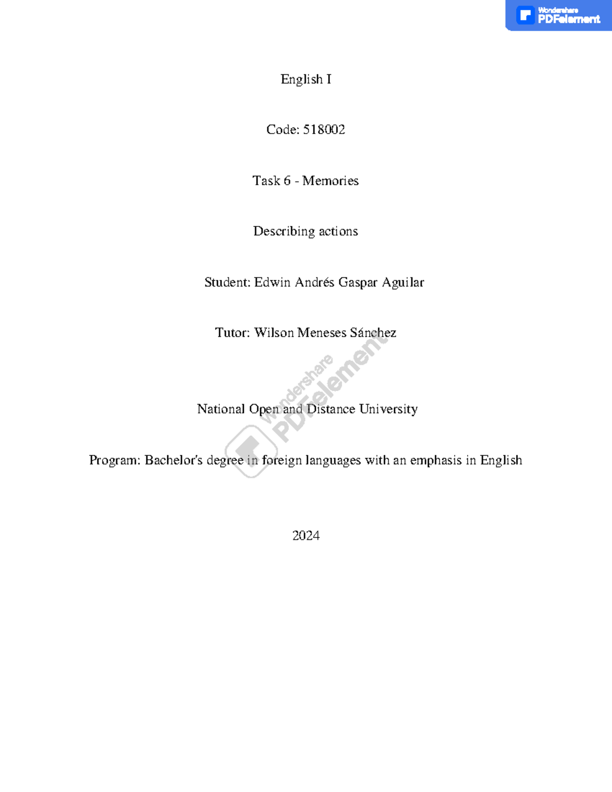 Task 6 Student’s name edwin-gaspar - English I Code: 518002 Task 6 ...