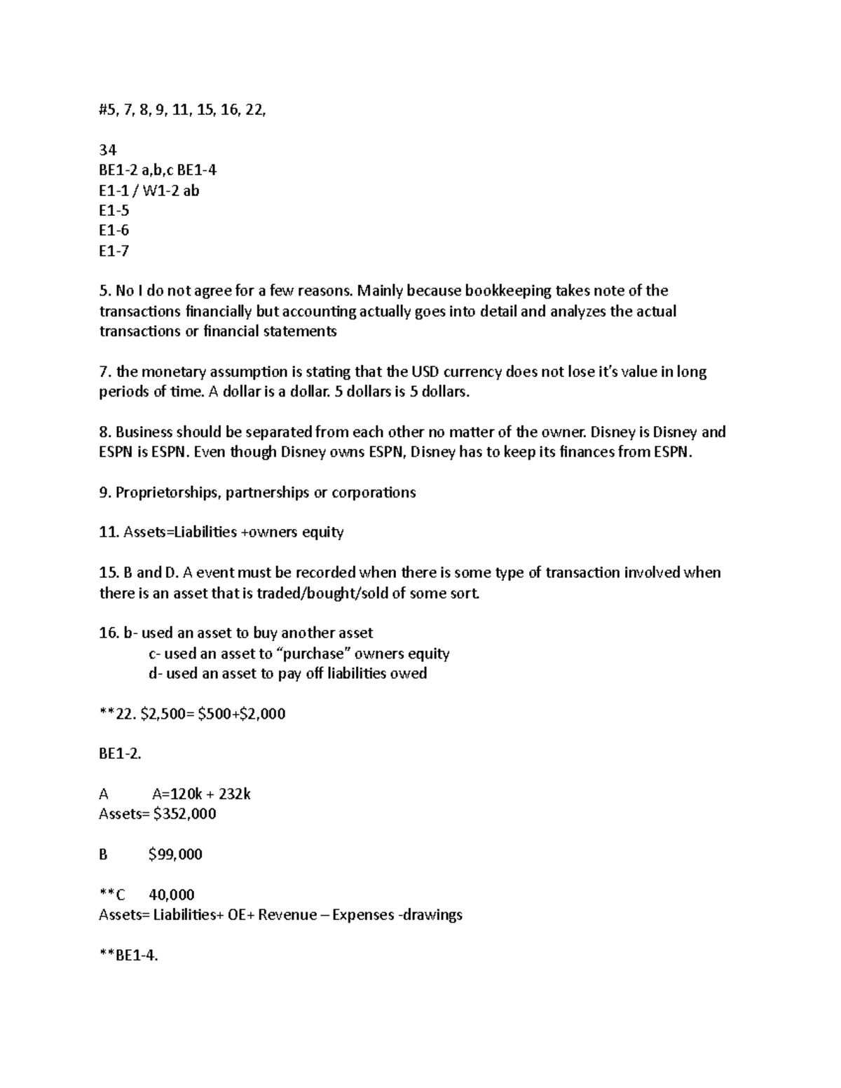 Chap. 1 - chapter 1 week 1 - #5, 7, 8, 9, 11, 15, 16, 22, 34 BE1-2 a,b ...