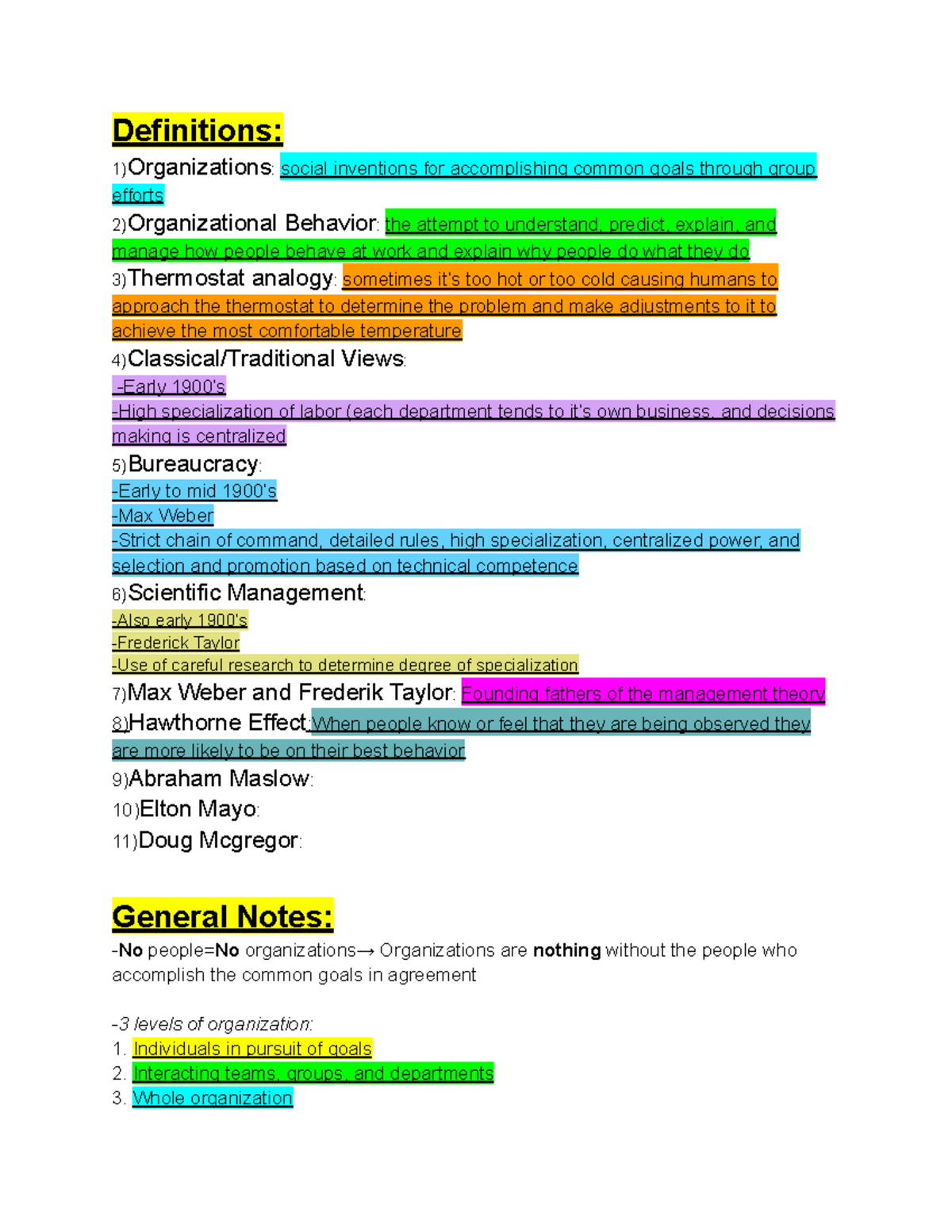 Organizational Behaviours Day 2 - Definitions: 1)Organizations: social ...