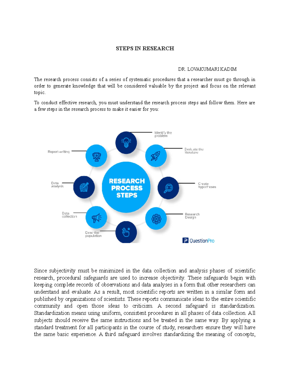 Steps IN Research - STEPS IN RESEARCH DR. LOVAKUMARI KADIM The research ...