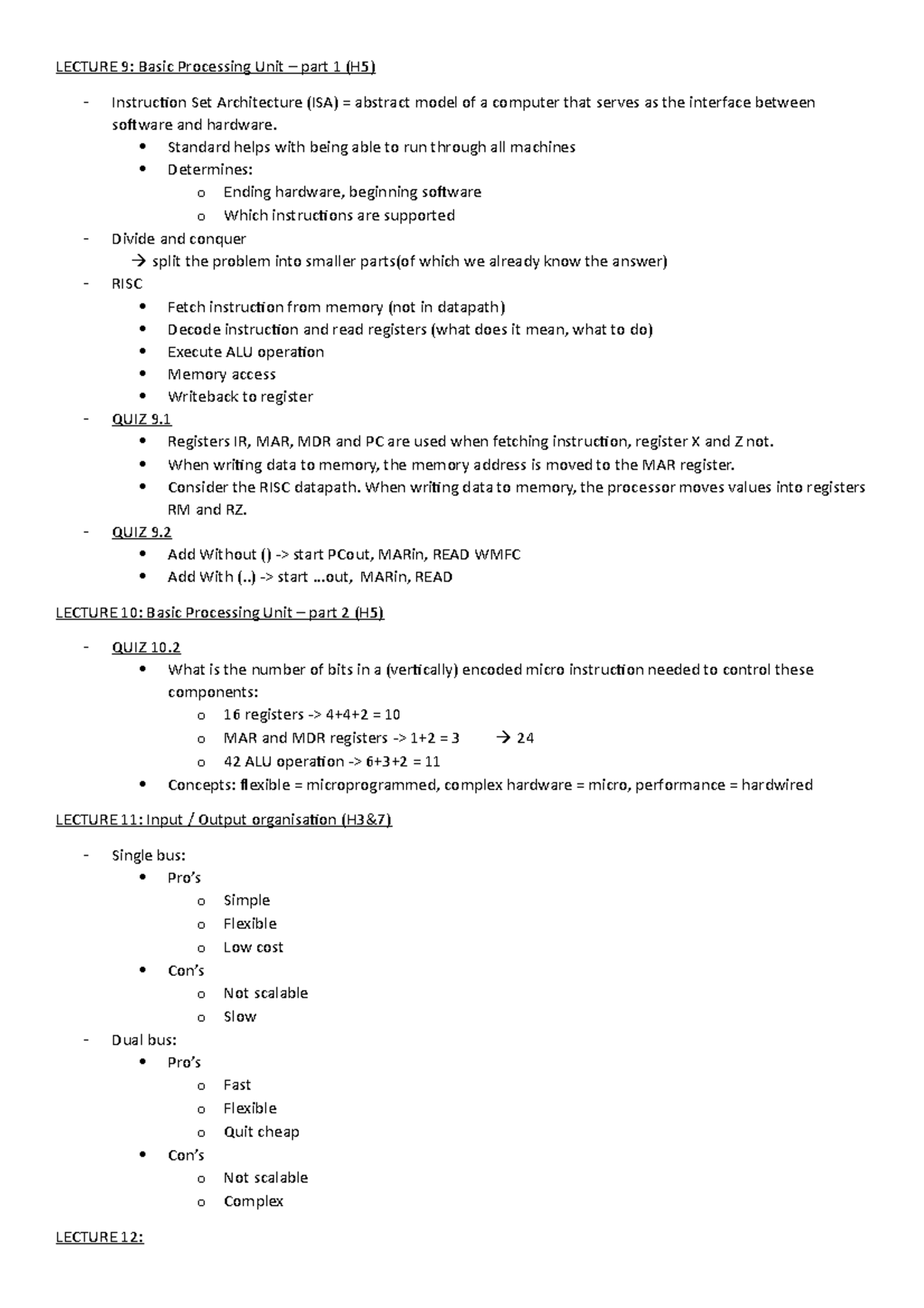 C0 notes quizes lecture 9-12 - LECTURE 9: Basic Processing Unit – part ...