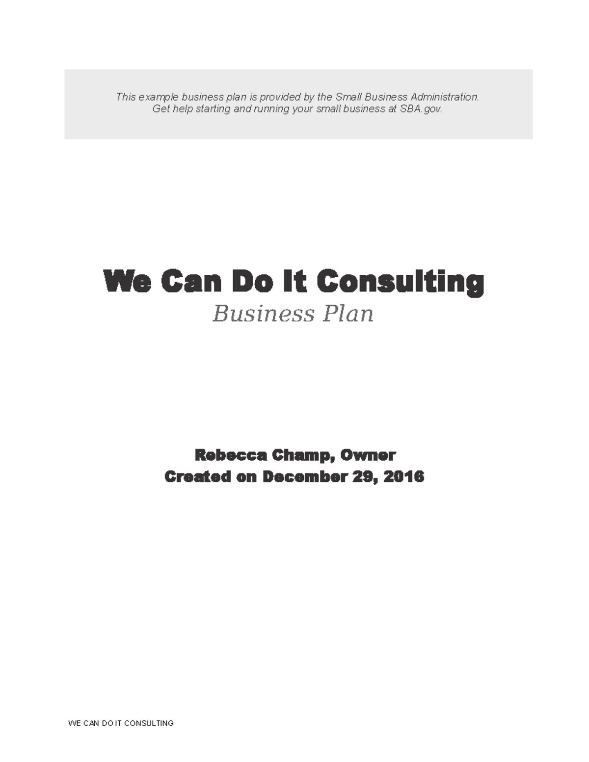 Sample Business Plan - We Can Do It Consulting - We Can Do It ...