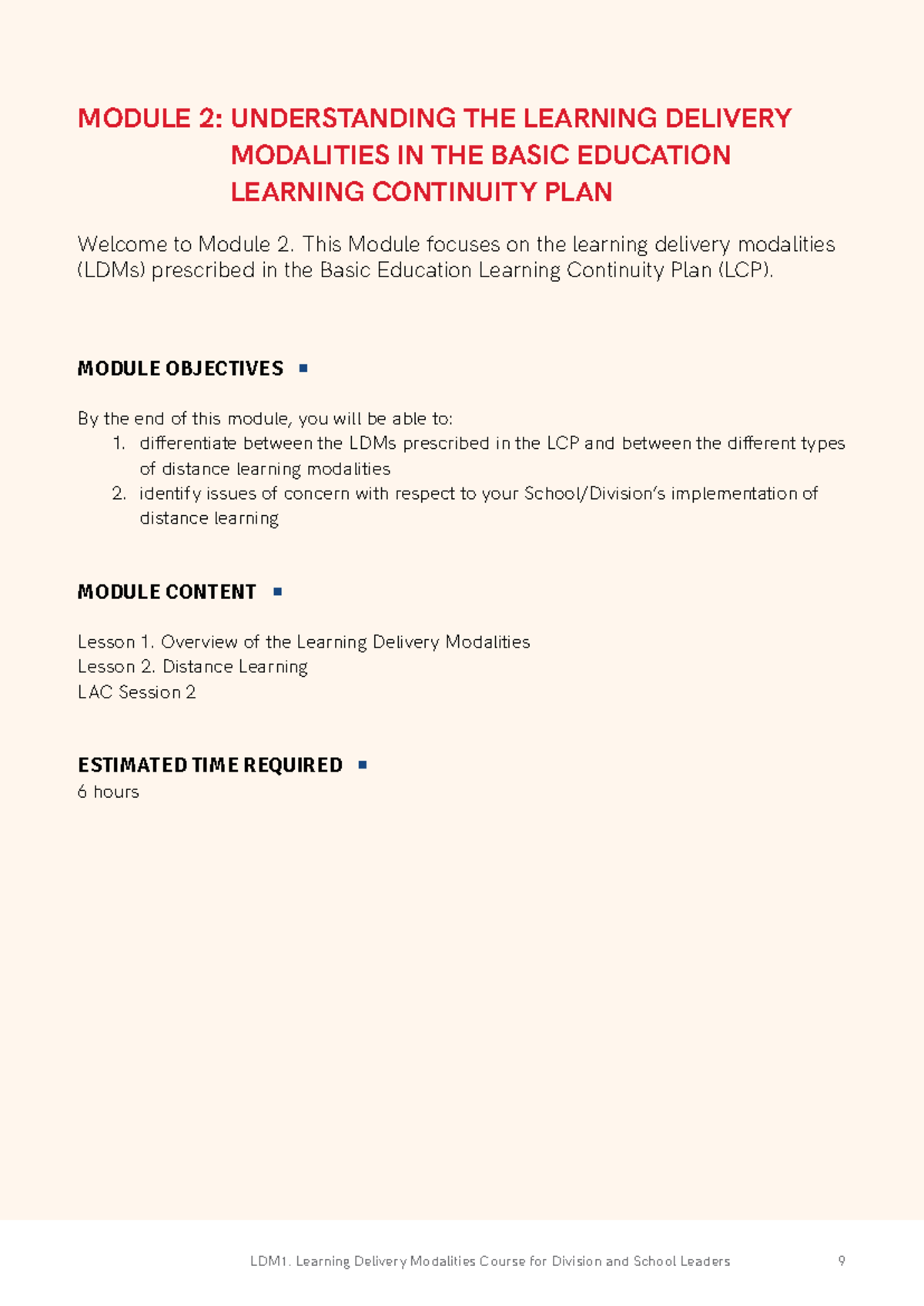 LDM1 - Module 2 Understanding the LDMs - LDM1: Learning Delivery Modalities Course for Division ...