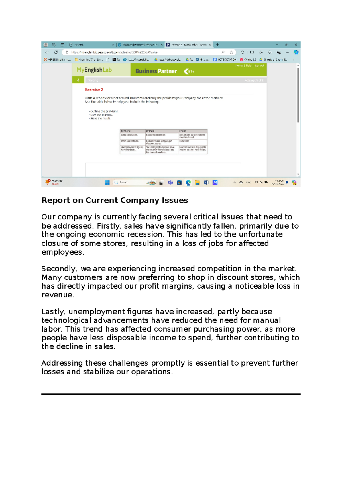 Writing B1+ MAIL - ôn thi task1 - Report on Current Company Issues Our ...