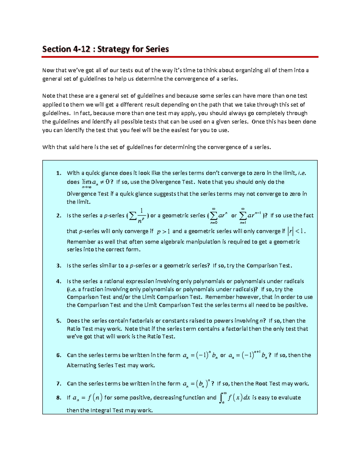 Calc II Series Strategy - Section : Strategy for Series Now that got ...