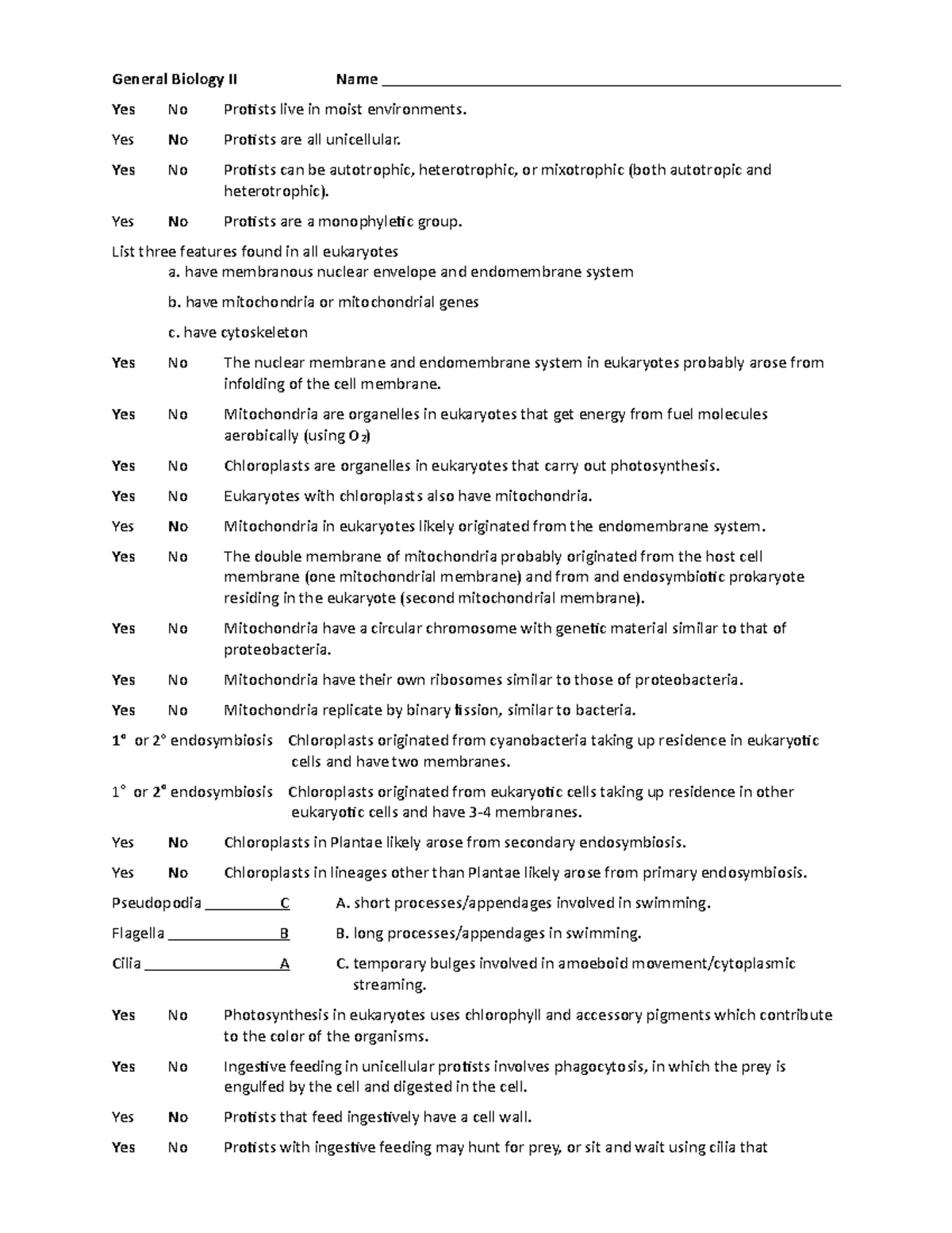 04 05 Protists Key - General Biology II Spring 2018 - General Biology ...