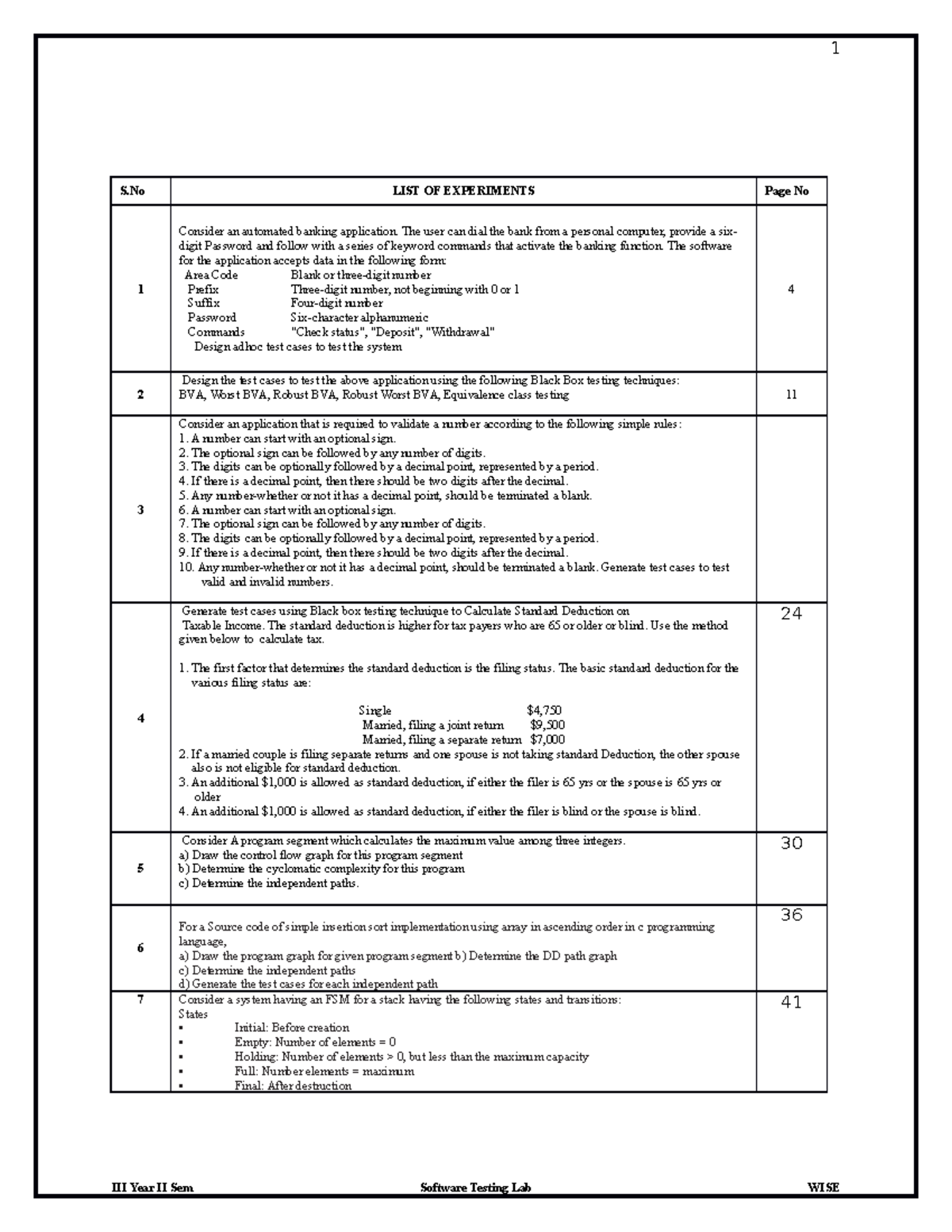 St-lab-manual compress - S LIST OF EXPERIMENTS Page No 1 Consider an automated banking ...