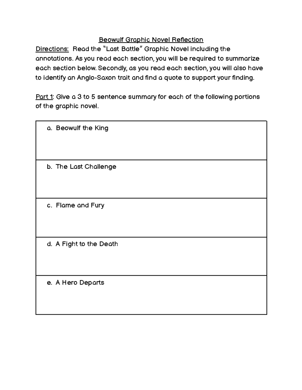 Beowulf Graphic Novel Reflection - Beowulf Graphic Novel Reüection ...