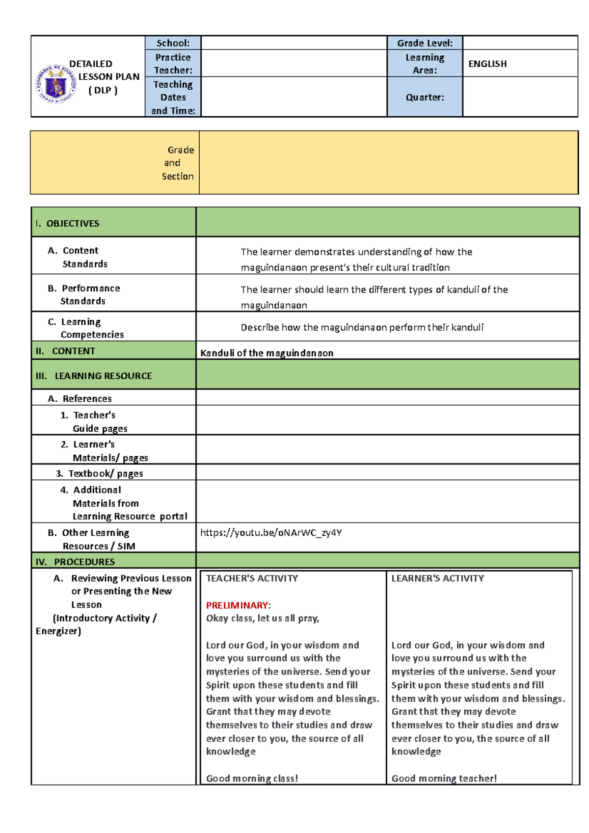 Cultural-BASE - Informational - DETAILED LESSON PLAN ( DLP ) School ...