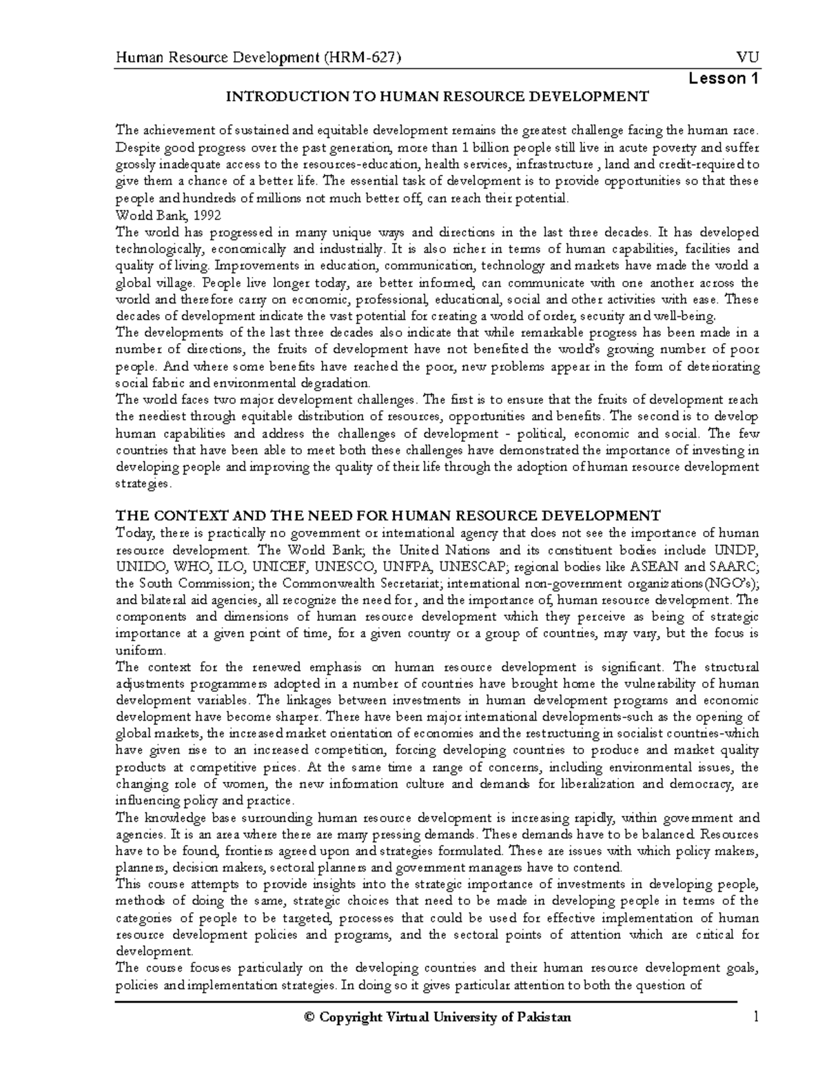 HRM627 - Human Resource Development (Lecture 1 - 45) - Lesson 1 ...