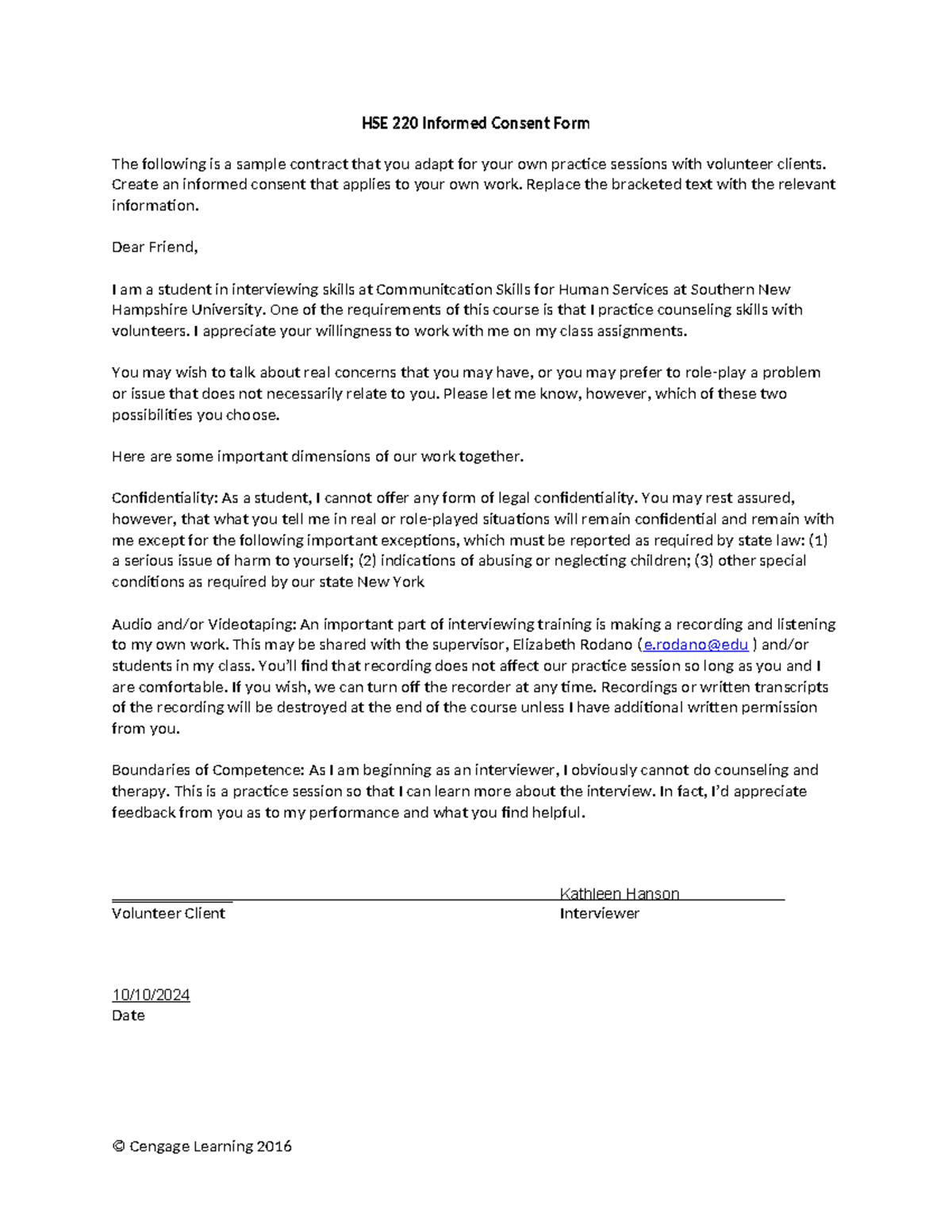 HSE 220 Informed Consent Form - Create an informed consent that applies ...