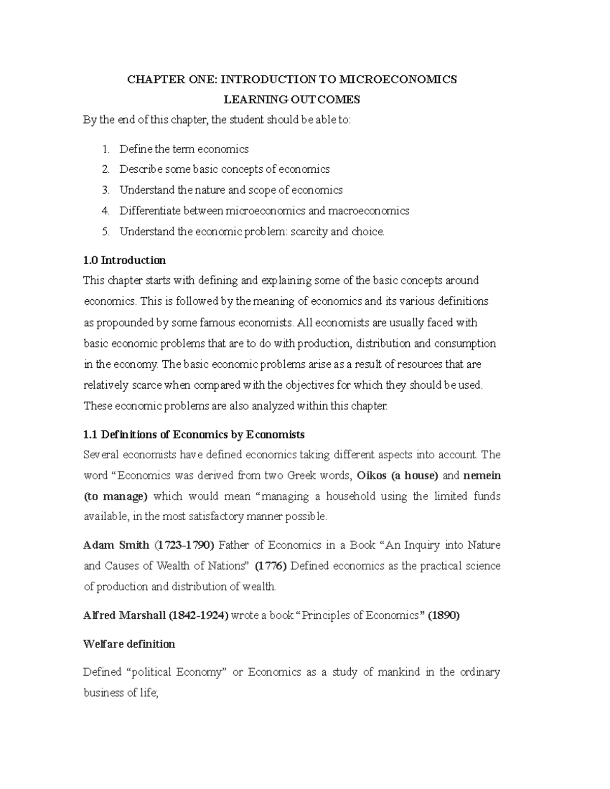WEEK 1 Introduction - CHAPTER ONE: INTRODUCTION TO MICROECONOMICS ...