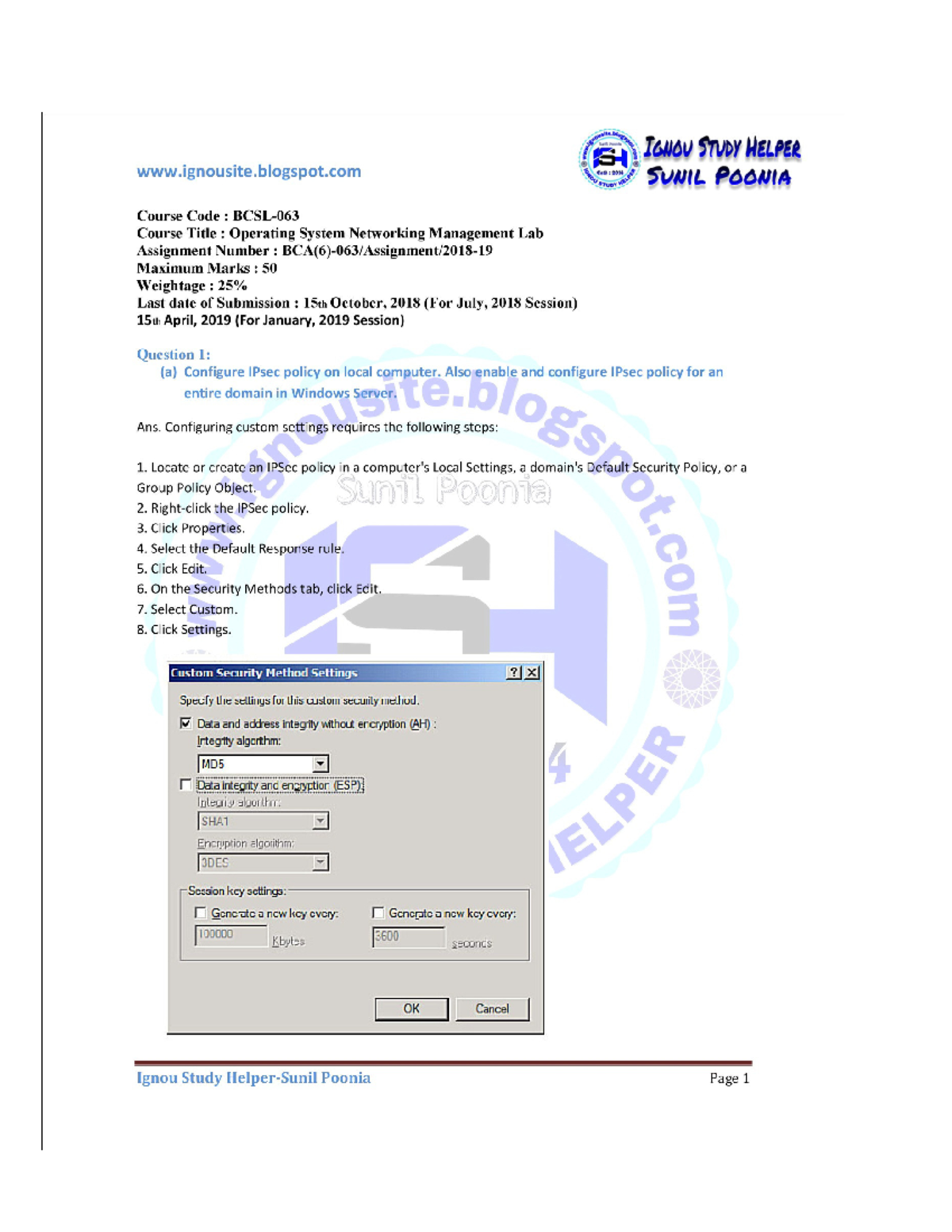 BCSL-063 2018-19 - 5 @JW my Ham ignousite.blogspot K, ’37 SUIML POONlA ctrum Course Code : BCSL ...