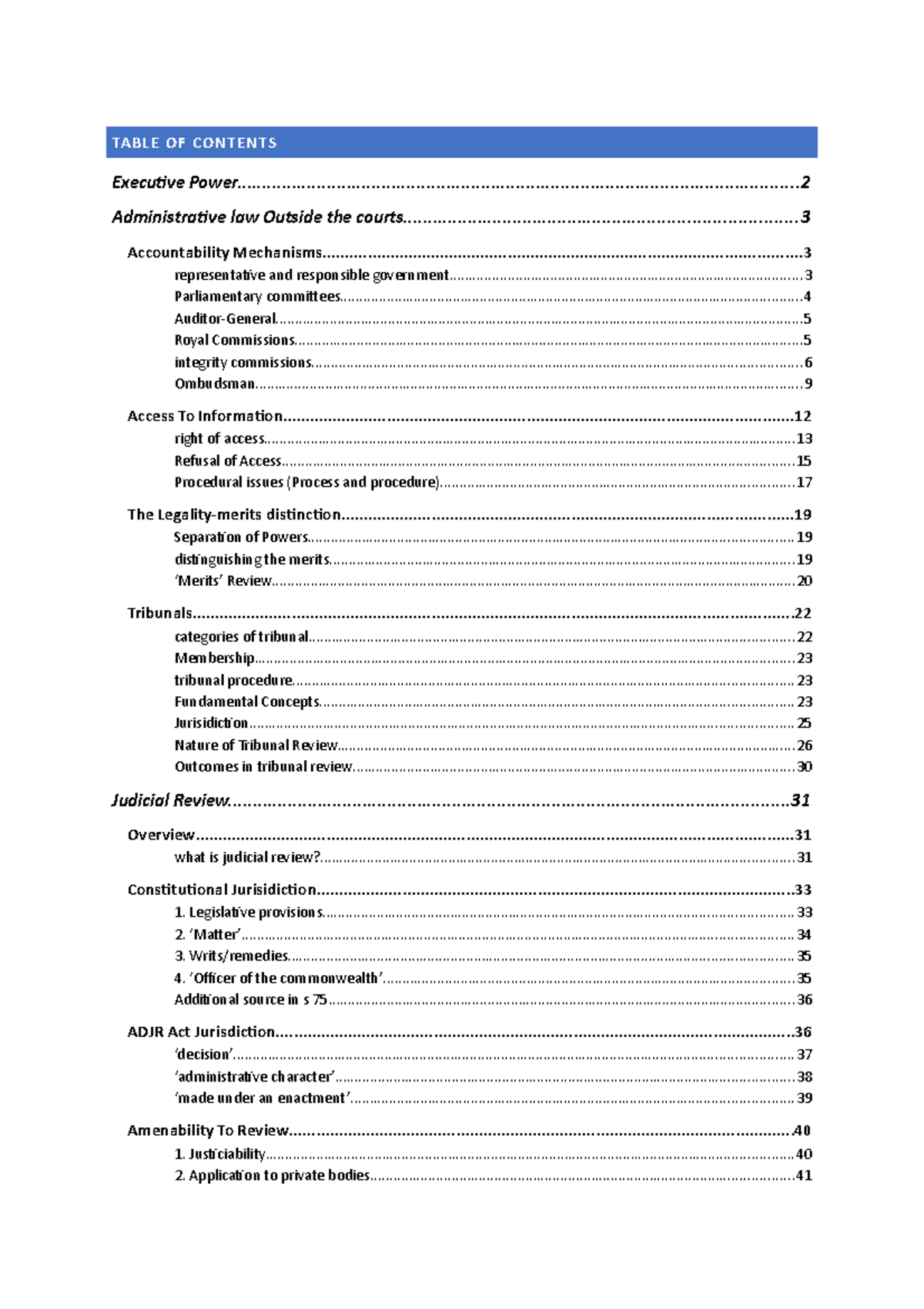 Administrative Law - TABLE OF CONTENTS Executive - Studocu
