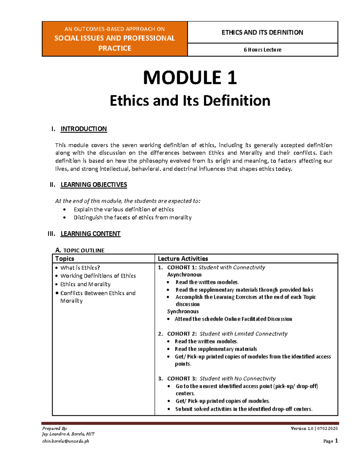 SIPP Module 1 Ethics and Its Definition - SOCIAL ISSUES AND ...