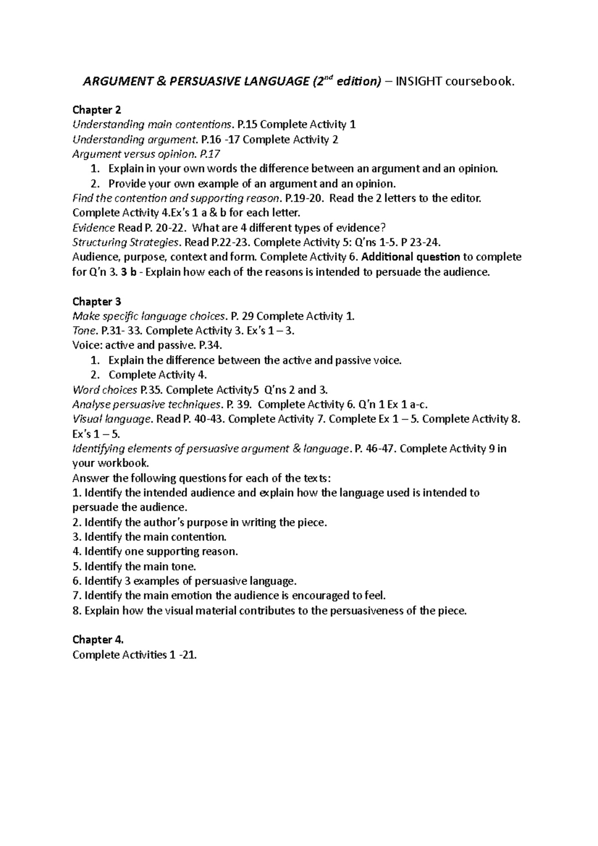 2021 Insight Exercises Coursebook - ARGUMENT & PERSUASIVE LANGUAGE (2nd ...