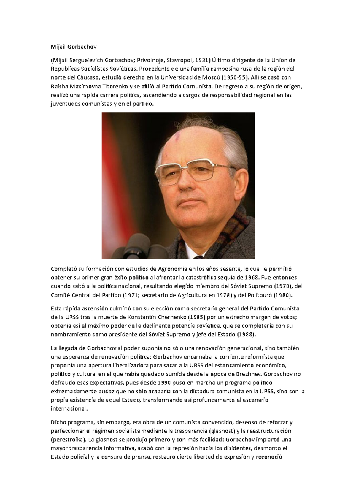 Inv. Biografía de Mijaíl Gorbachov - Mijail Gorbachov (Mijail ...