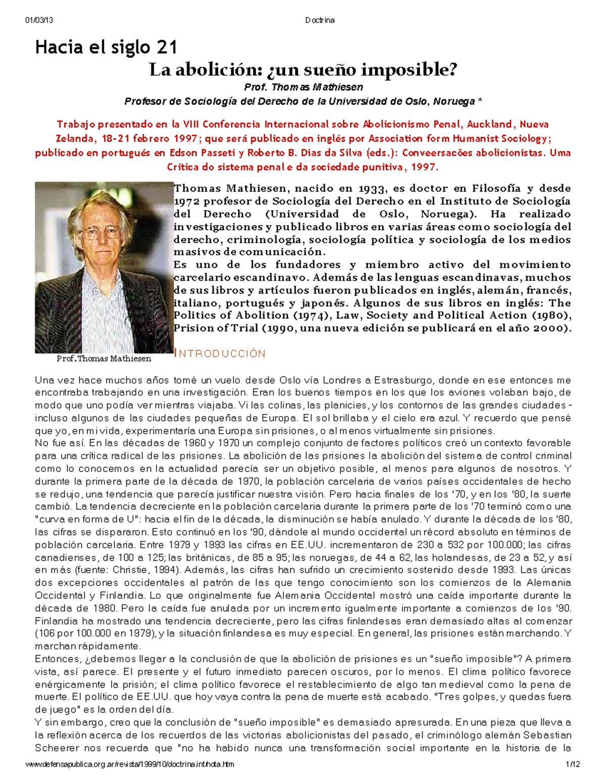 La aboliciòn un sueño imposible -Thomas Mathiesen - Prof. Th om as Math ...