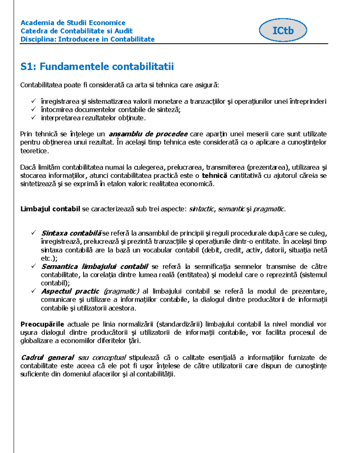 Seminar contabilitate - Academia de Studii Economice Catedra de ...