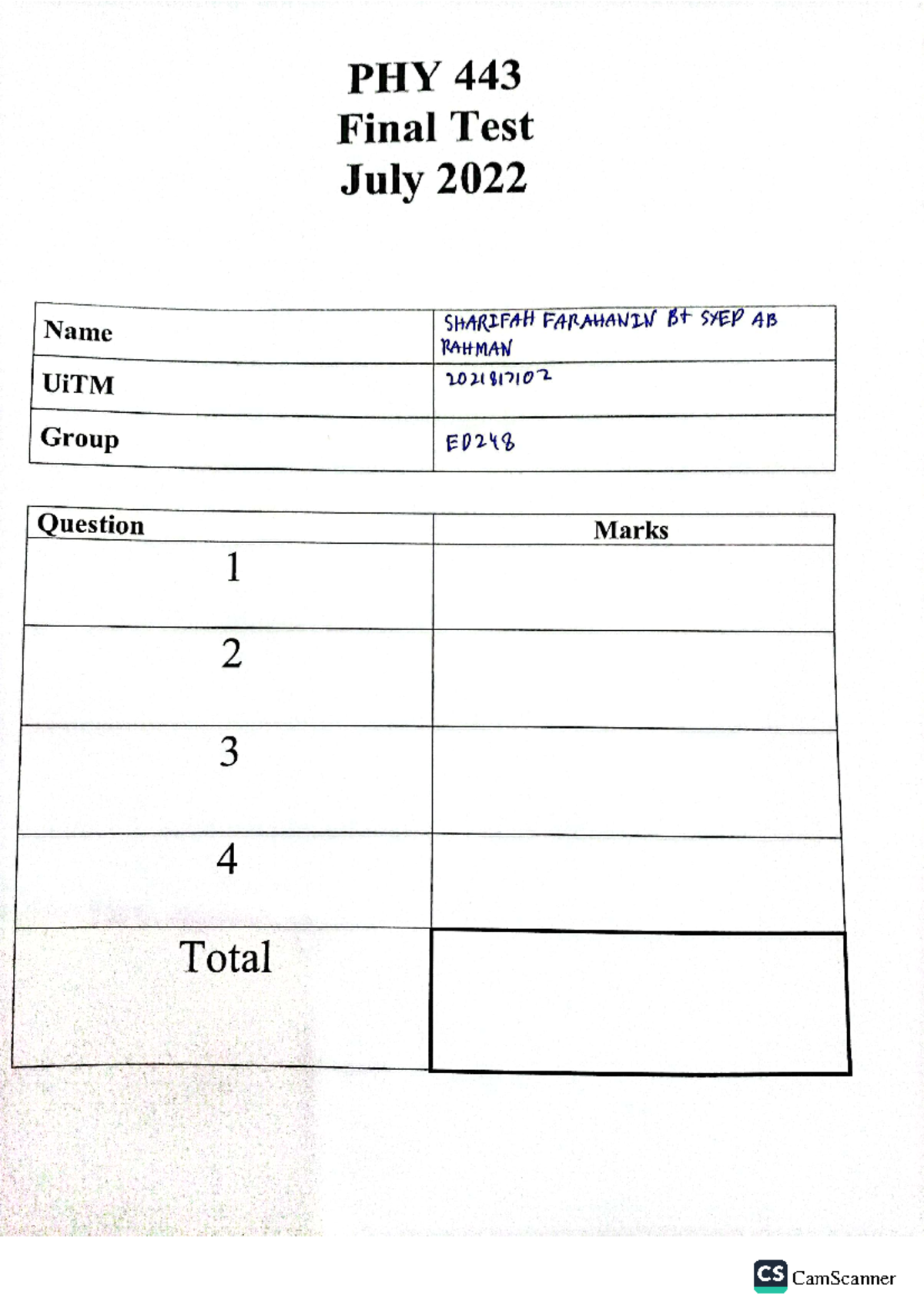 Phy443 final exam - notes - Foundation Study of Physics - UiTM - Studocu