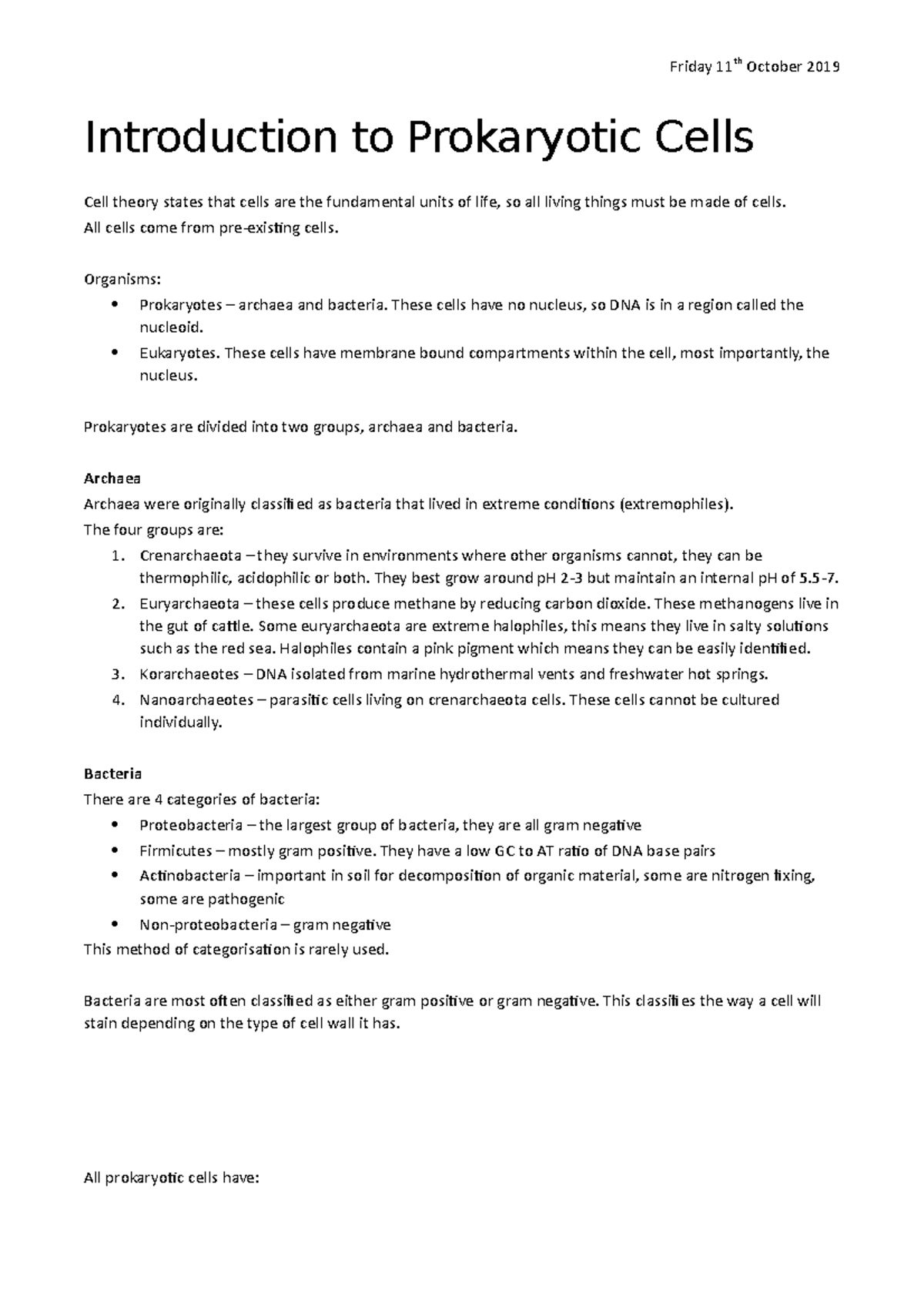 Week 4 - Prokaryotes - Lecture notes 2 - Friday 11th October 2019 ...