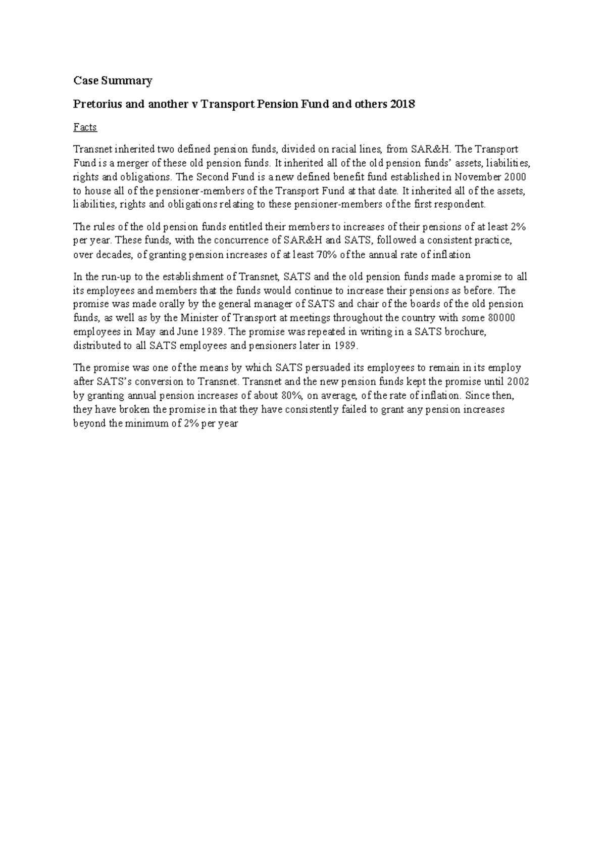 Case summary Pretorius and another v Transport Pension Fund and others ...