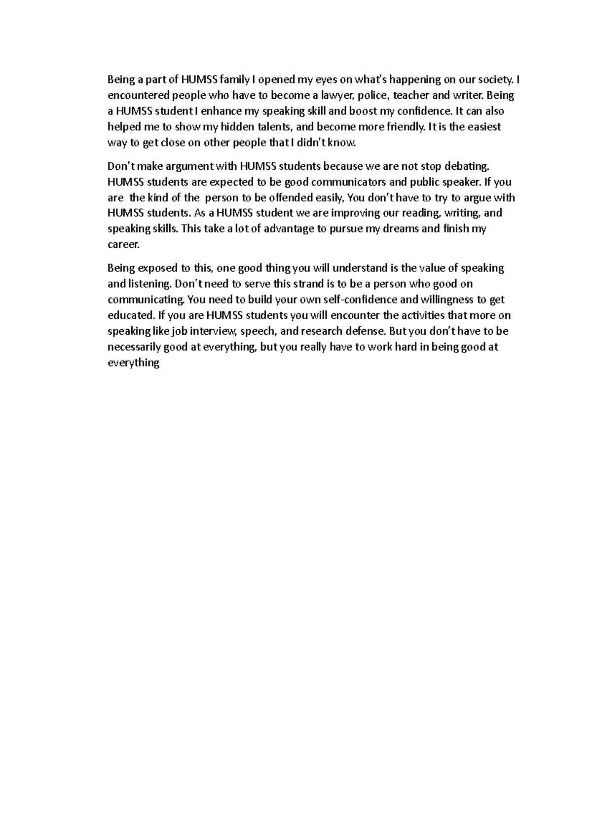 Reflection Humanista - Being a part of HUMSS family I opened my eyes on ...