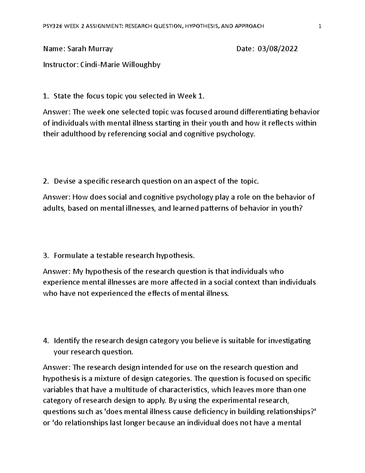 Week 2 Assignment Template ( Completed) - PSY326 WEEK 2 ASSIGNMENT ...