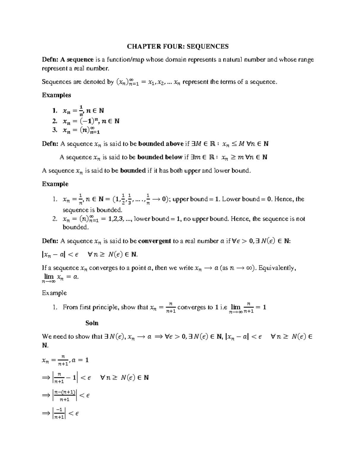 Chapter FOUR Sequences - CHAPTER FOUR: SEQUENCES Defn: A sequence is a function/map whose domain ...