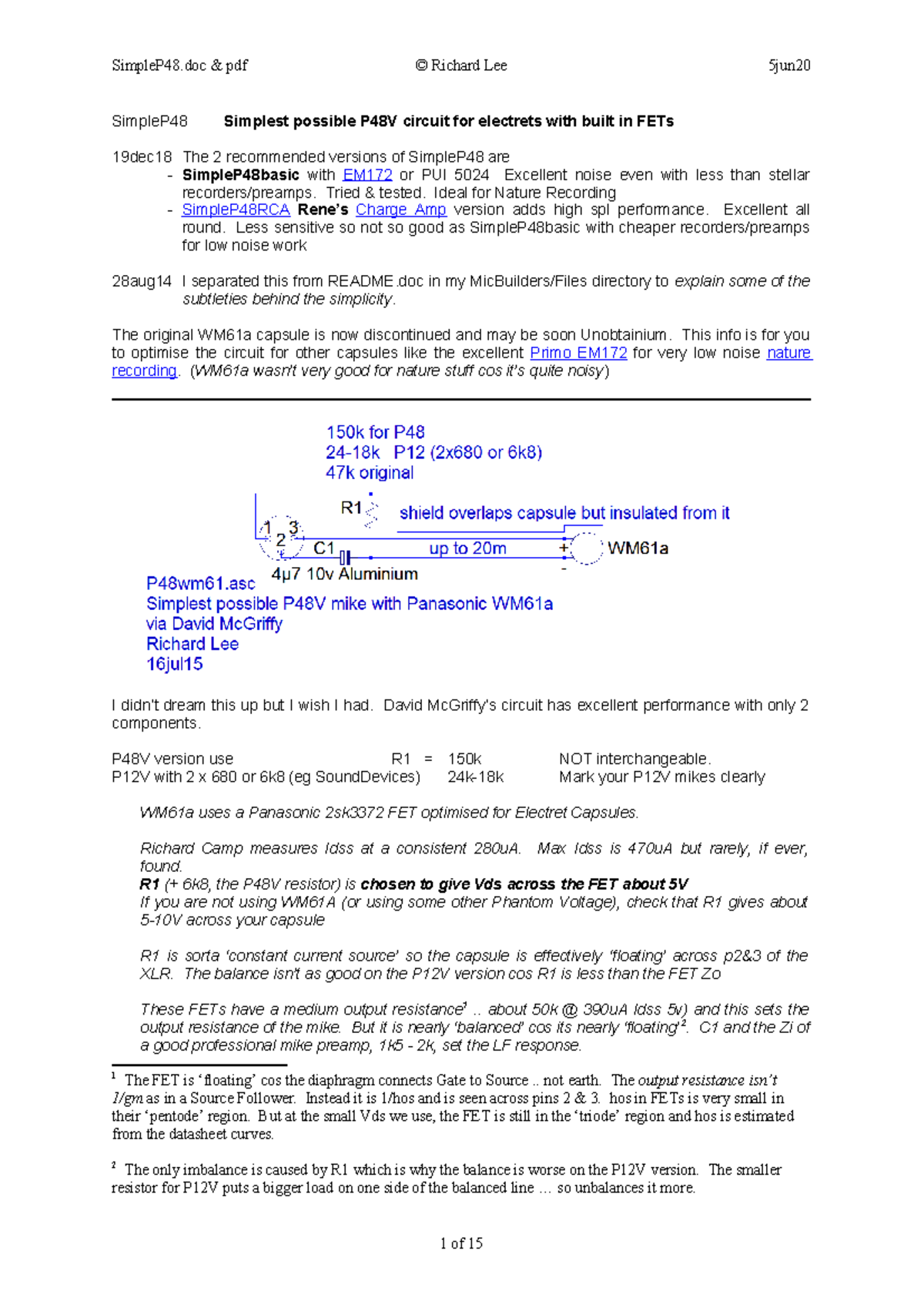 Simple P 48 - SimpleP48 Simplest possible P48V circuit for electrets ...