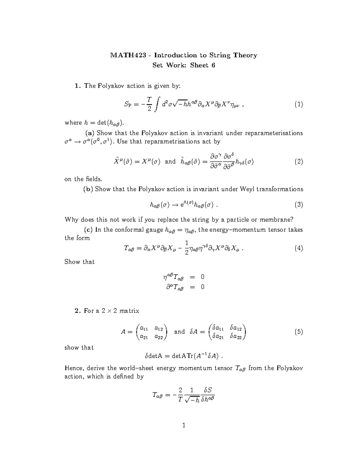 MATH423 2015-2016 Homework 6 - MATH423 - Introduction to String Theory ...