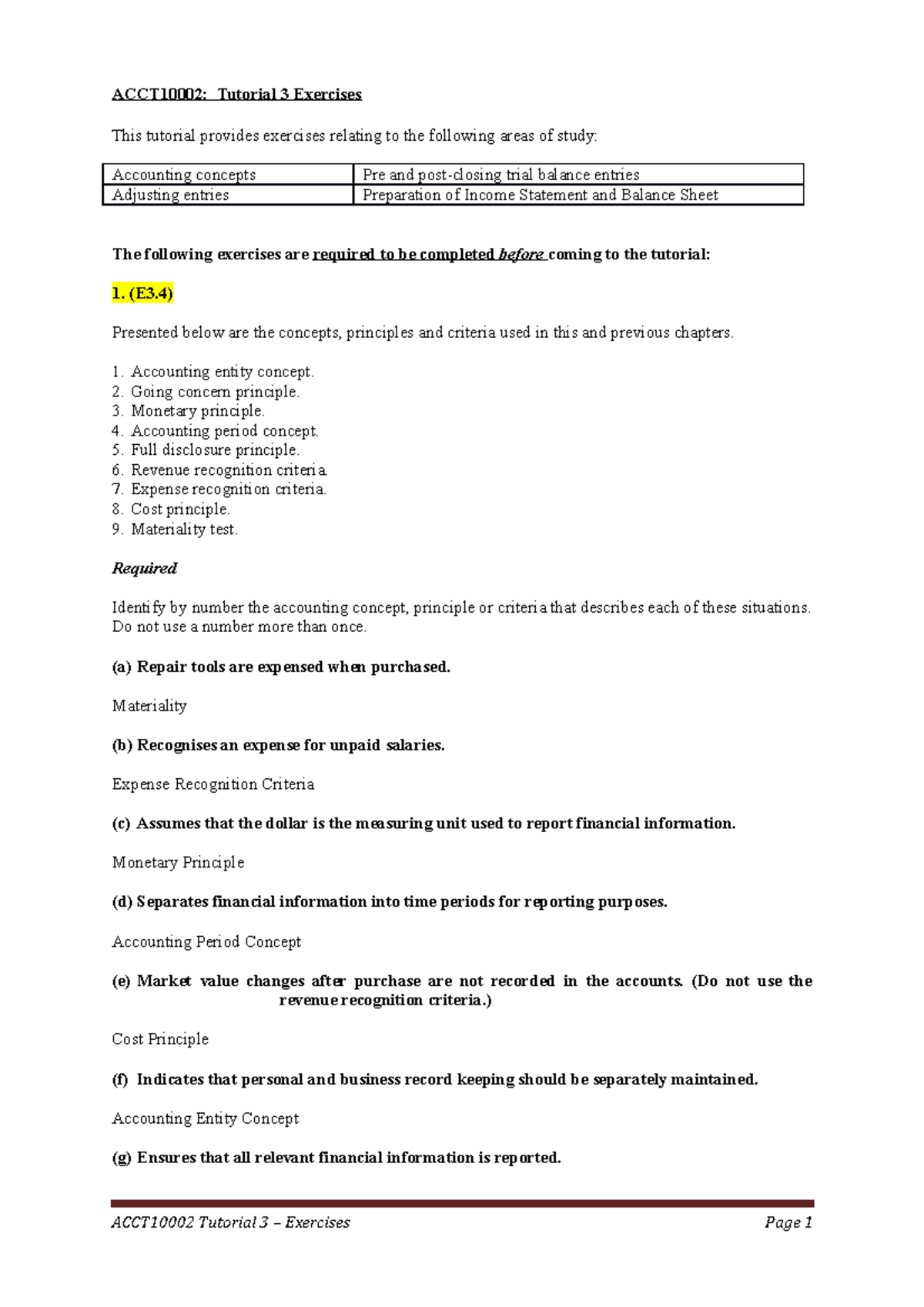 IFA Tutorial 3 Exercises - ACCT10002: Tutorial 3 Exercises This ...