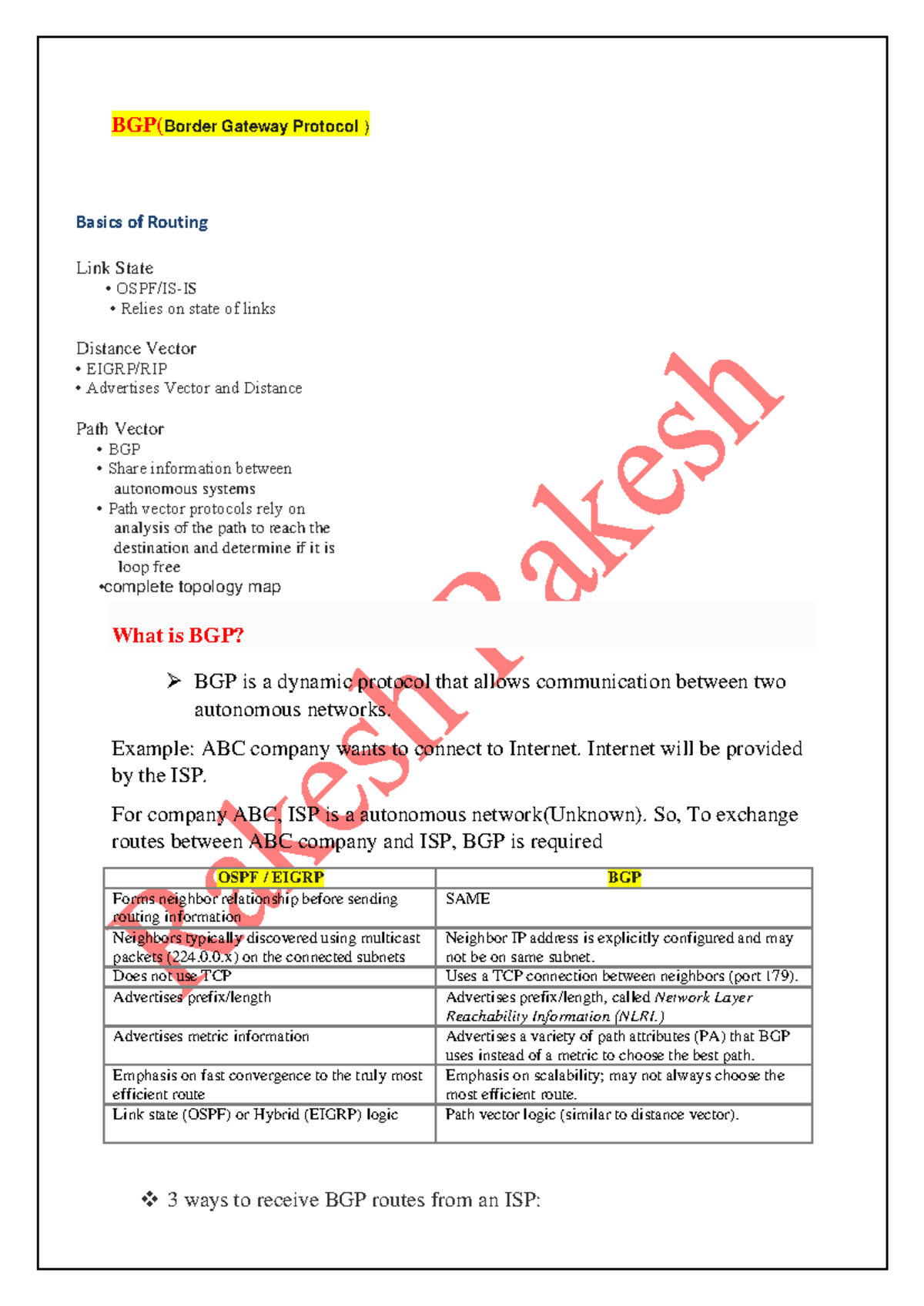 BGP Short Notes - What is BGP? BGP(Border Gateway Protocol ) Basics of ...