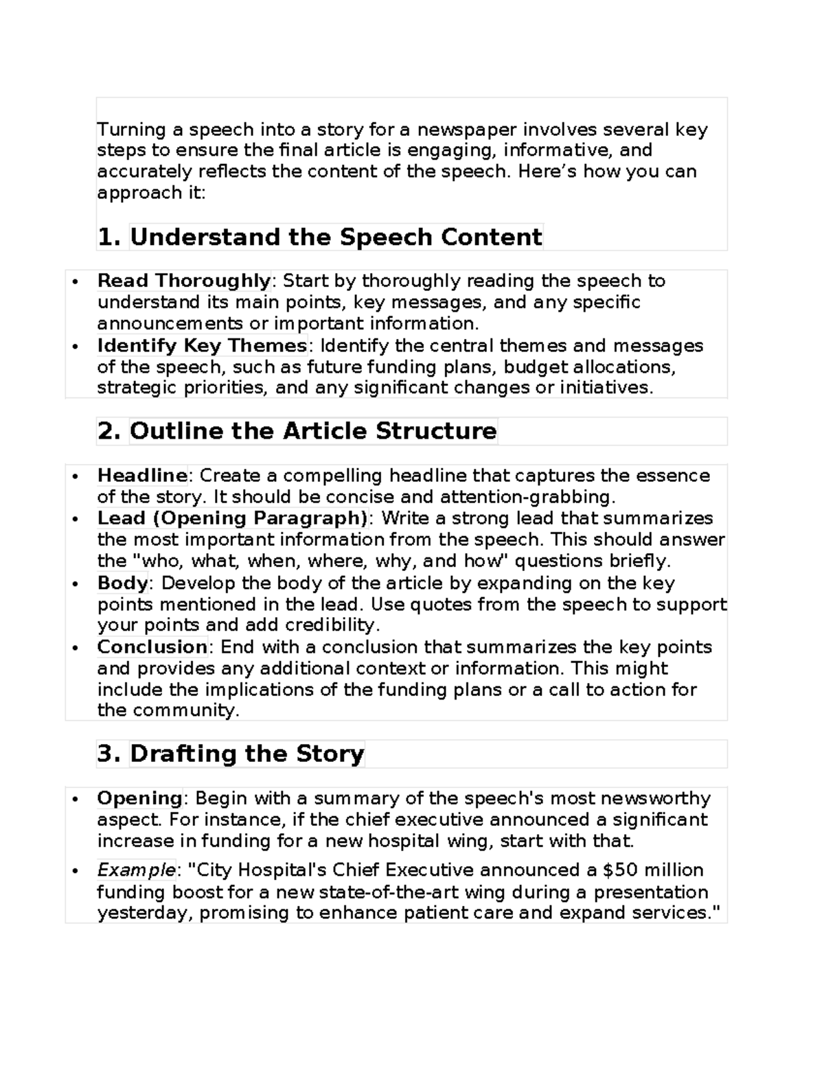 Intro TO Journalism 1 - Turning a speech into a story for a newspaper ...