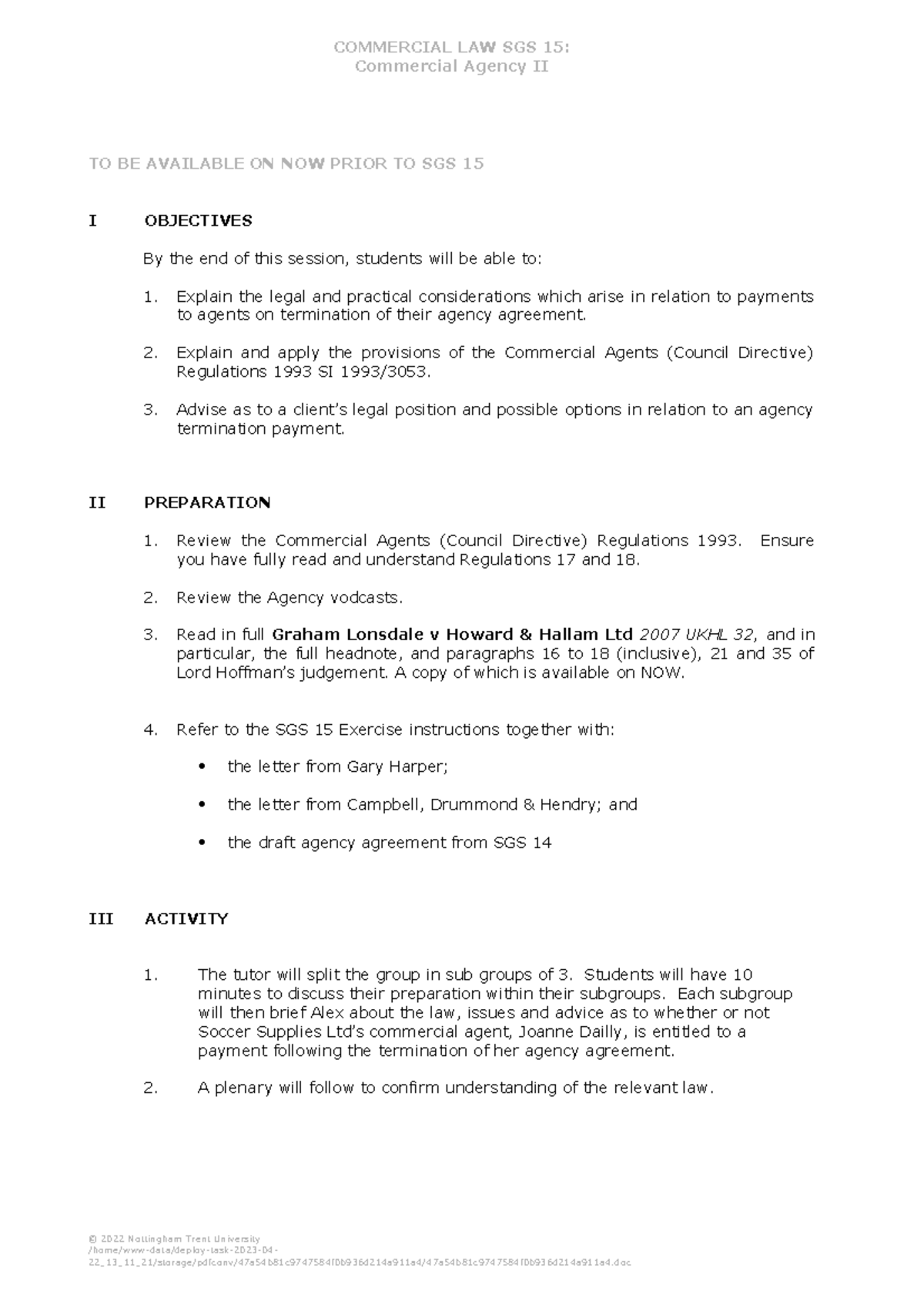 Distributionship - COMMERCIAL LAW SGS 15: Commercial Agency II TO BE ...