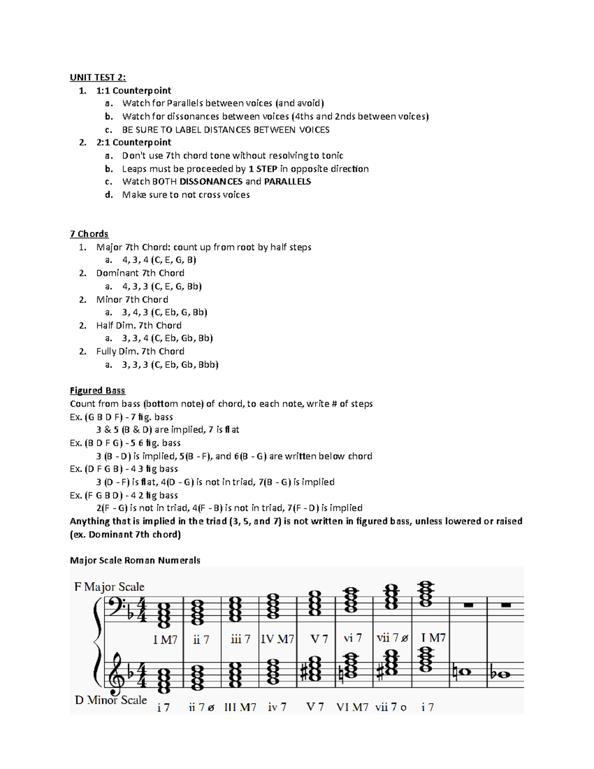 Theory Notes pt. 3 - UNIT TEST 2: 1. 1:1 Counterpoint a. Watch for ...