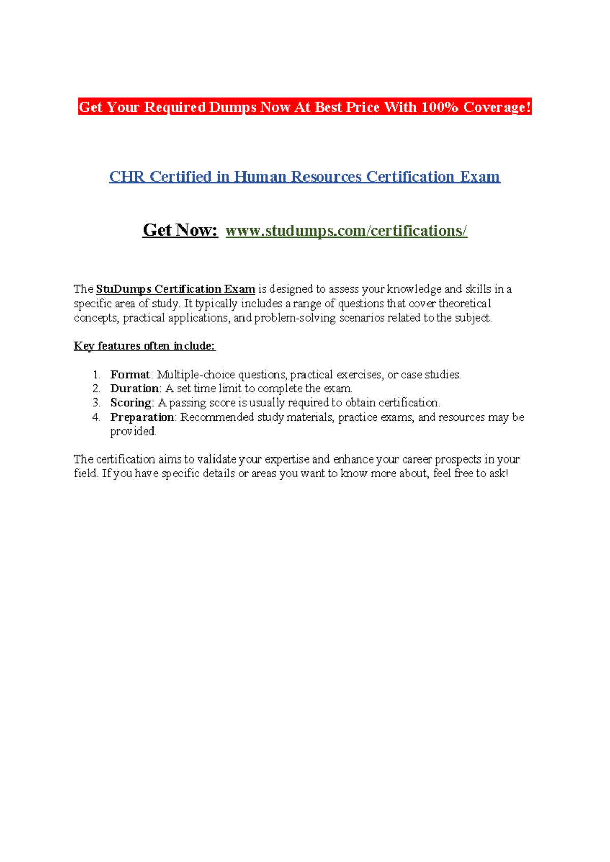 CHR Certified in Human Resources Certification Exam - Get Your Required ...