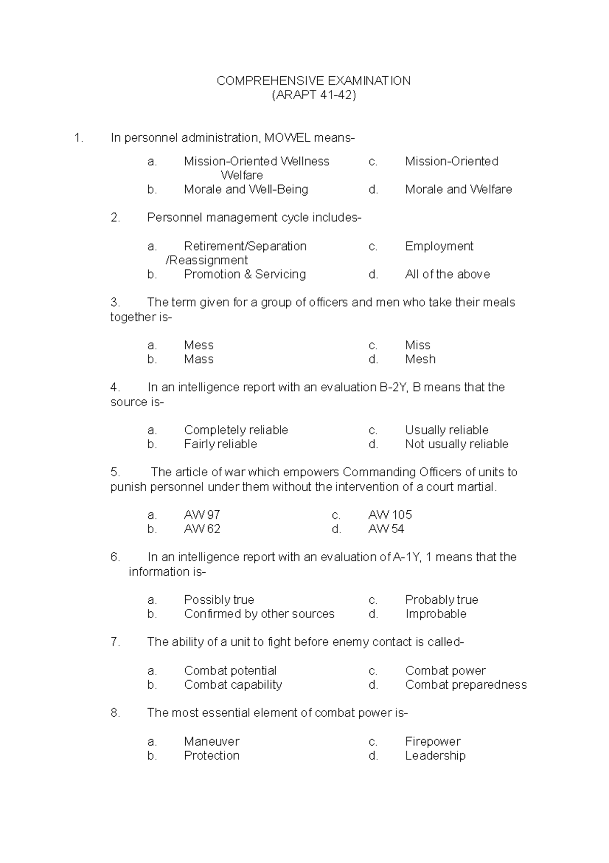 Comprehensive Examination 41-42 - COMPREHENSIVE EXAMINATION (ARAPT 41 ...