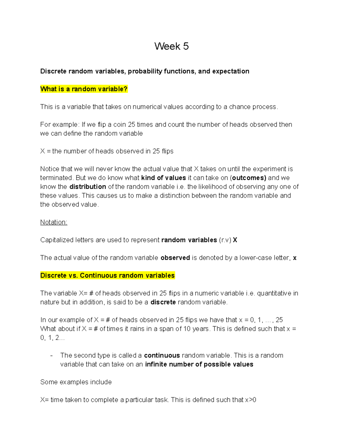 AFM 113 - Week 5 - AFM 113 - Week 5 - Week 5 Discrete random variables, probability functions ...