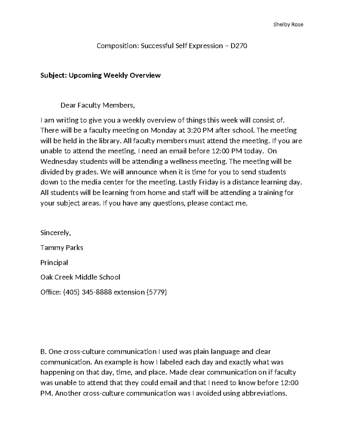 Task 1 - Passed - Shelby Rose Composition: Successful Self Expression ...