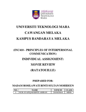 Assignment obm 210 - Individual - UNIVERSITY TEKNOLOGI MARA JENGKA CAMPUS, PAHANG FACULTY OF ...