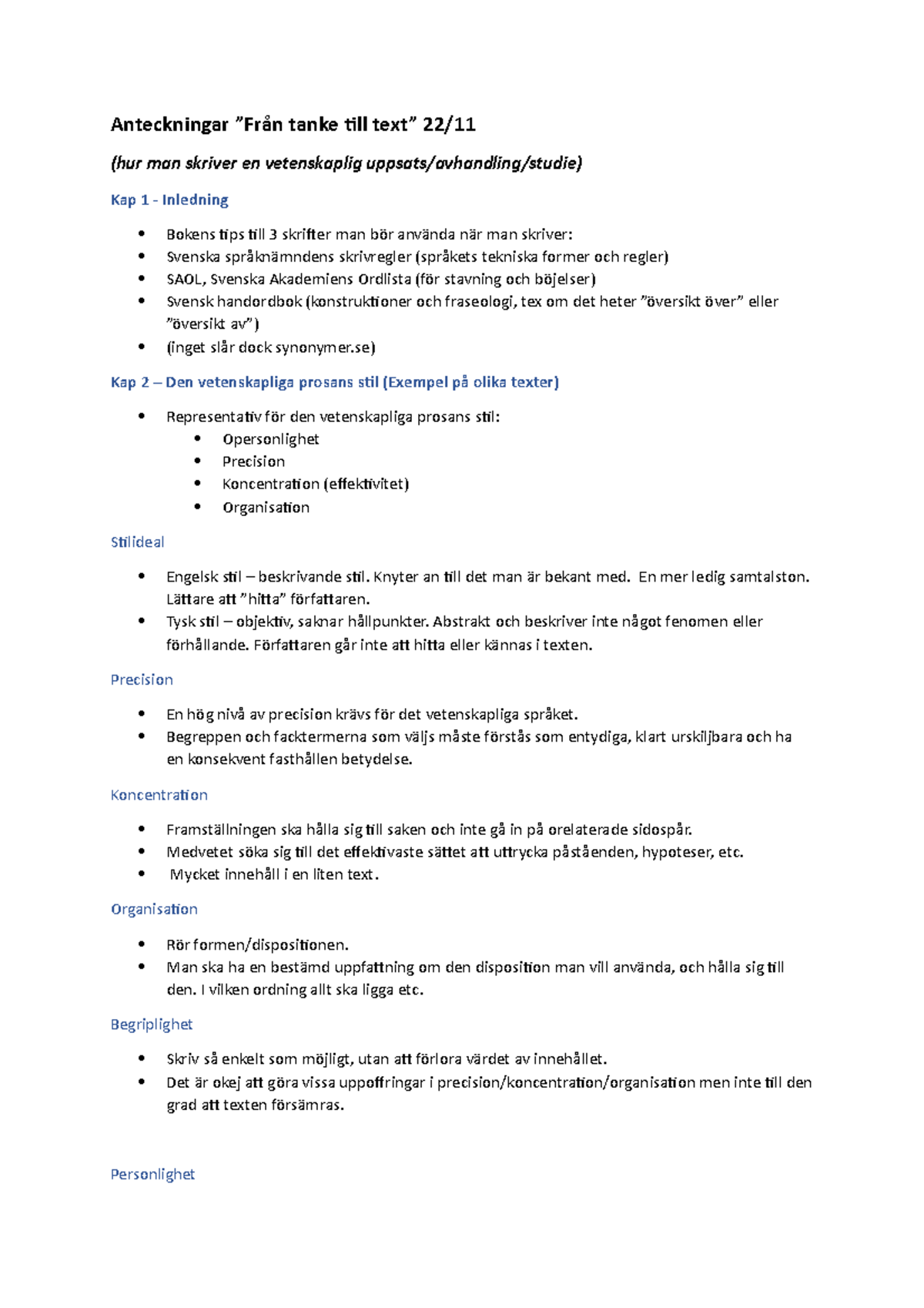 Anteckningar bok Från tanke till text - Anteckningar ”Från tanke till ...
