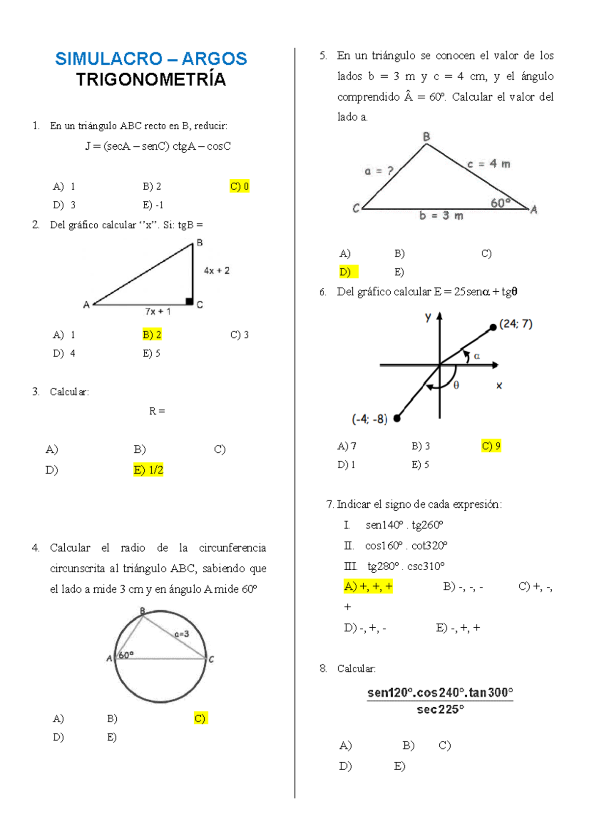 Simulacro - Argos - Apuntes de clases - SIMULACRO – ARGOS TRIGONOMETRÍA ...