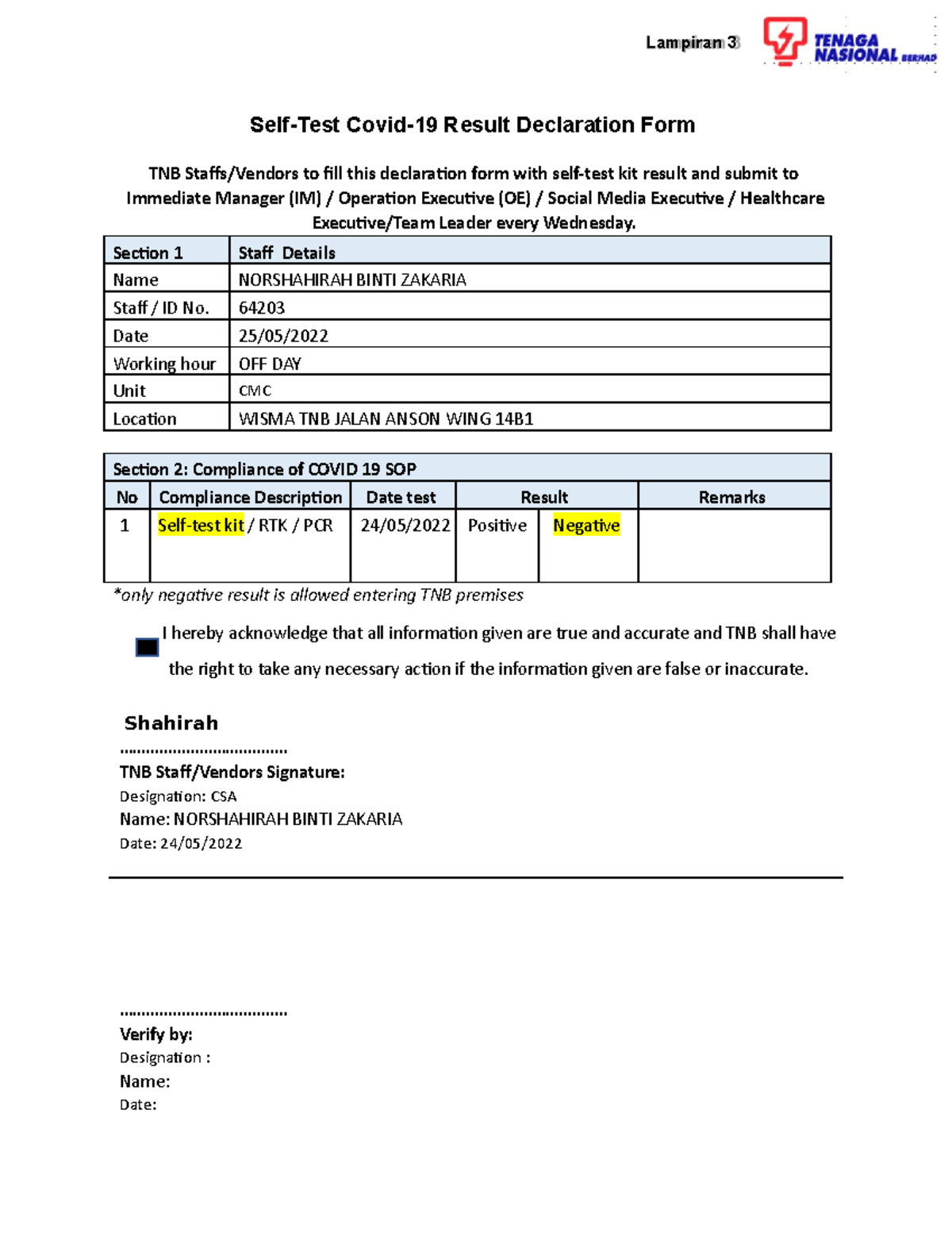 Lampiran 3 - Self-Test Covid-19 Result Declaration Form.pdf (25 - Self ...