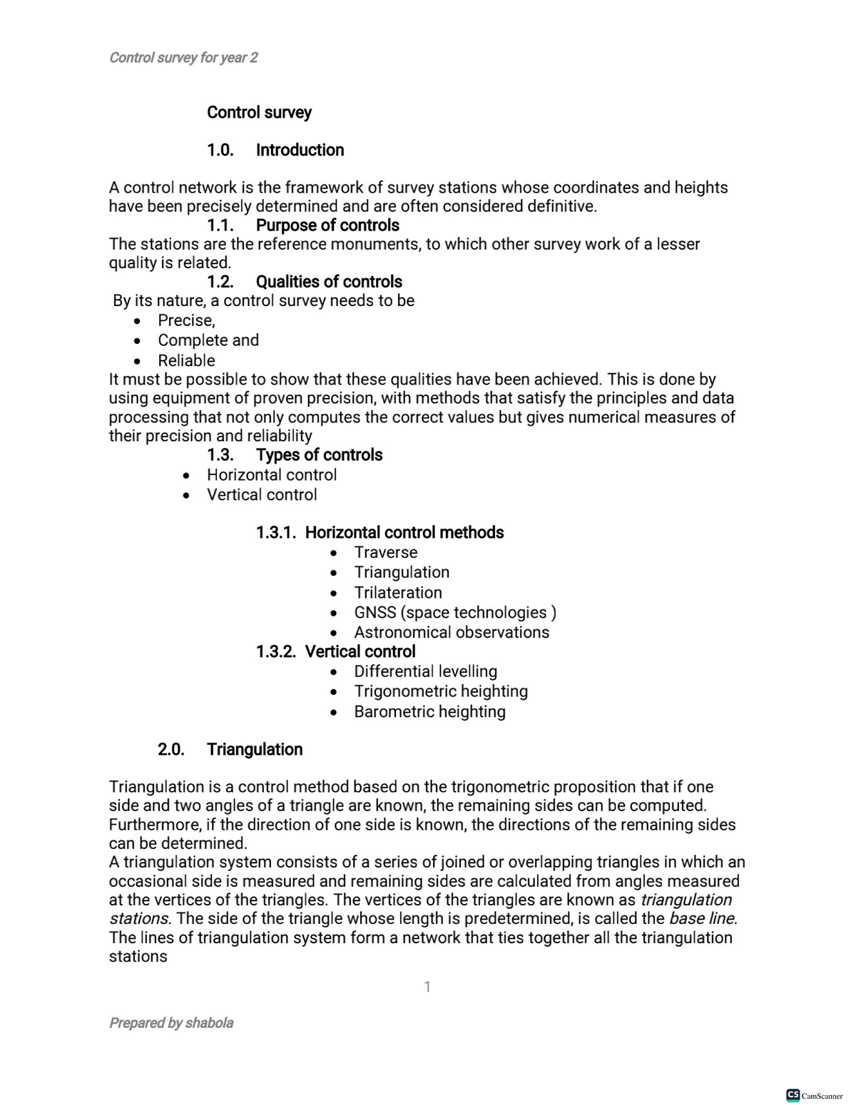 Triangulation Control survey - Land survey - Studocu