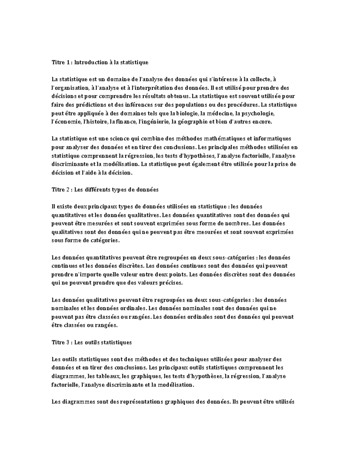 Statistics lecture notes - Titre 1 : Introduction à la statistique La ...