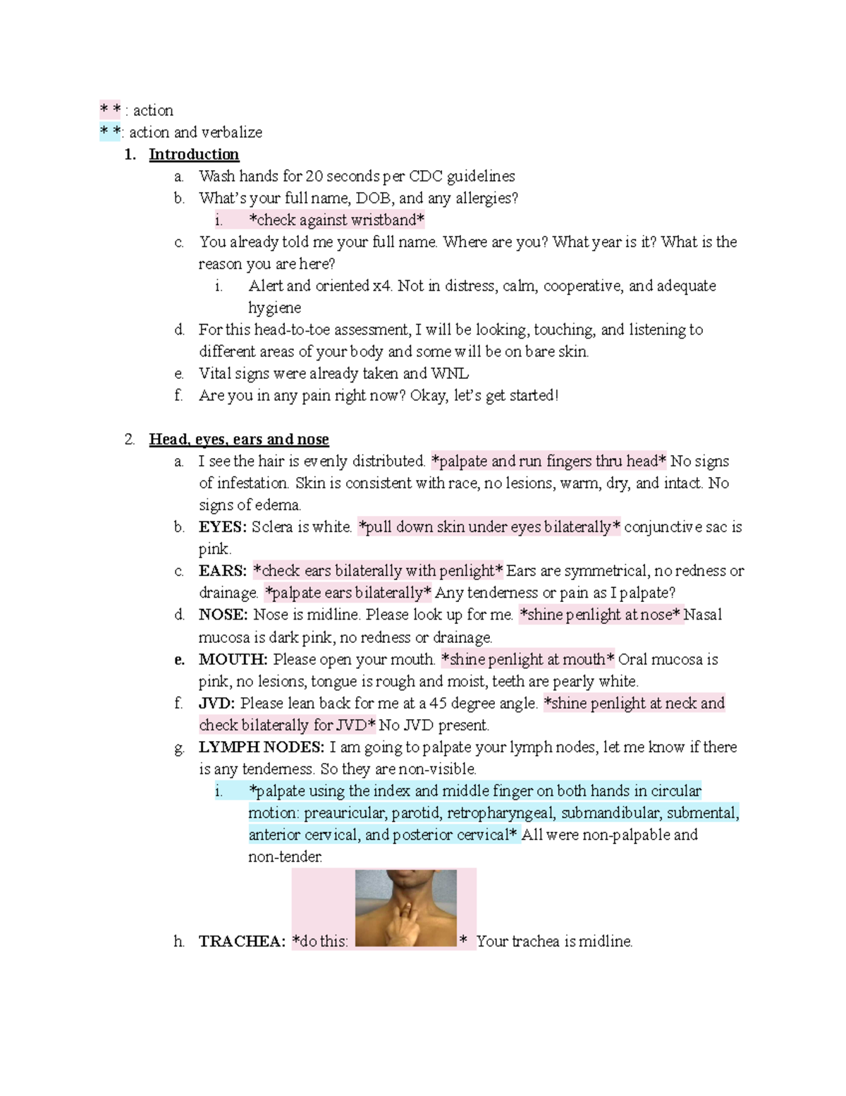 Script H2TOE - head to toe - : action *: action and verbalize ...