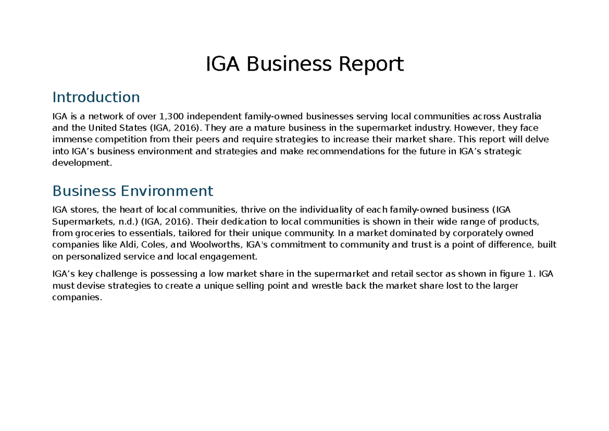 2024 IA2 Business Report - IGA Business Report Introduction IGA is a ...