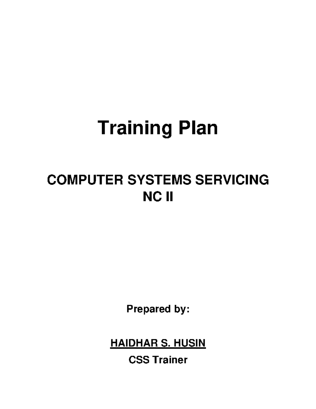 Training Plan - CSS NC II - Training Plan COMPUTER SYSTEMS SERVICING NC ...